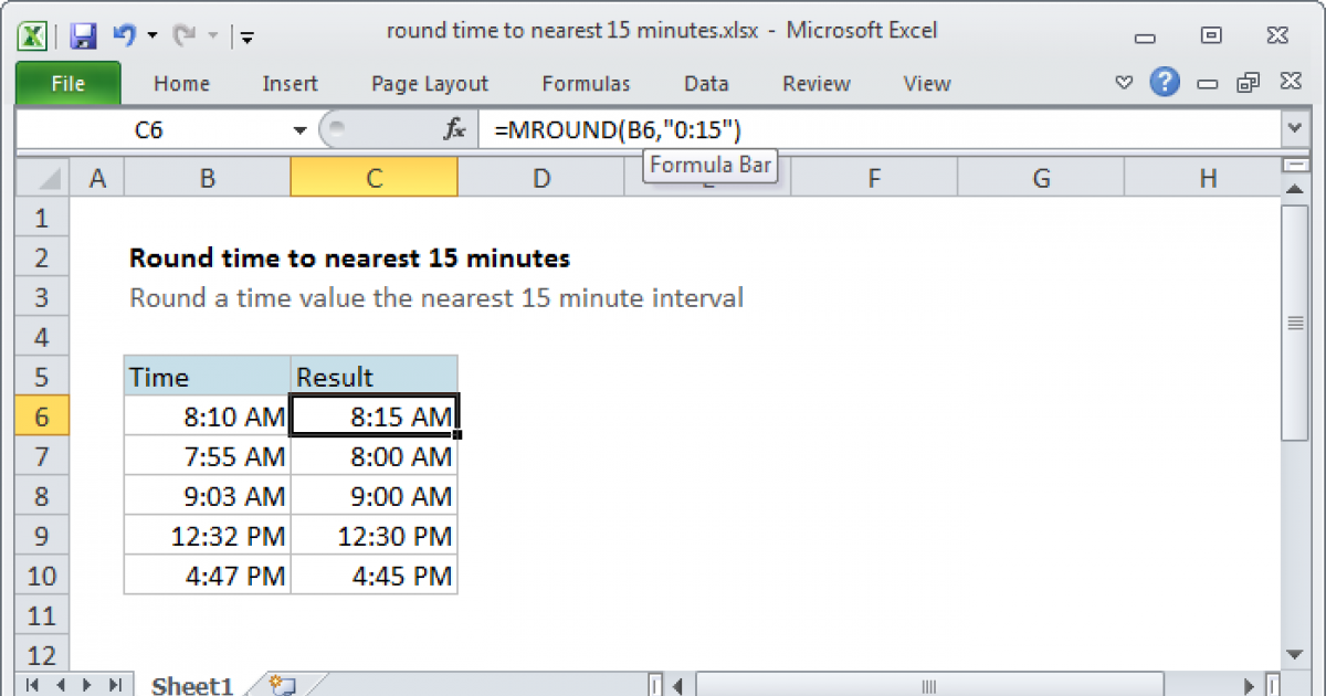 Round Time To Nearest 15 Minutes Excel Formula Exceljet